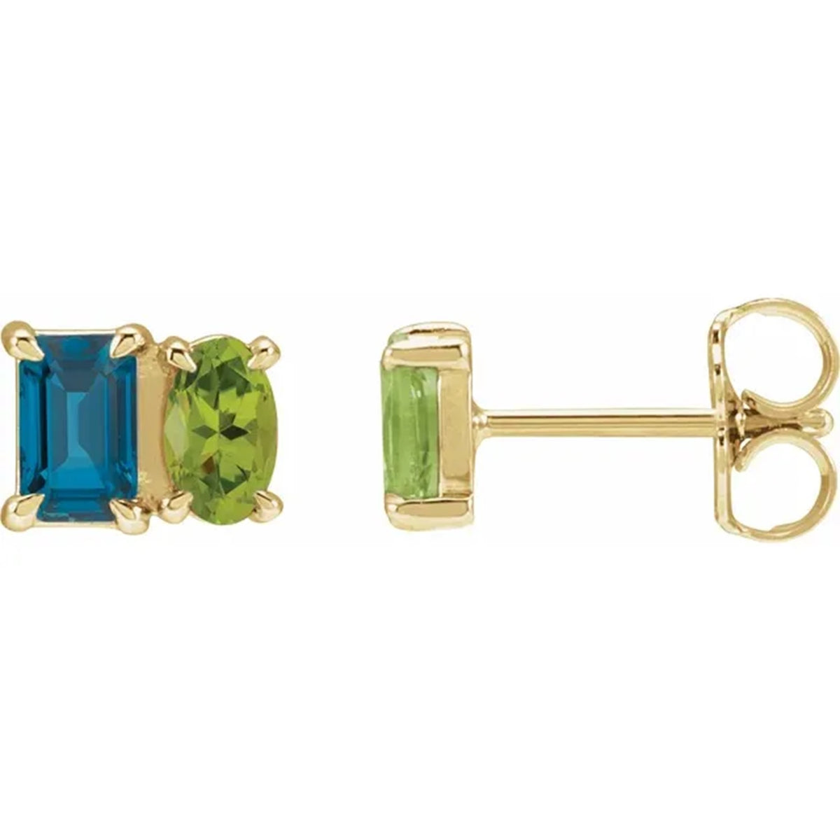 Natural London Blue Topaz Natural Peridot 2 Stone Stud Earrings Bir JaneysJewels
