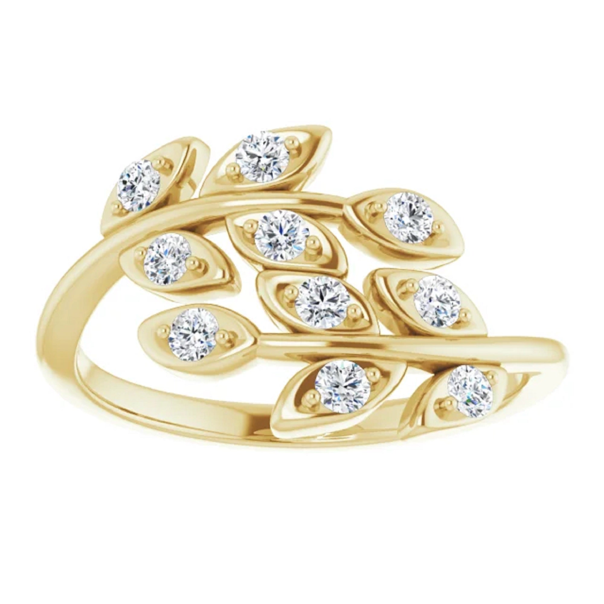 Diamond Leaf Statement Ring - JaneysJewels